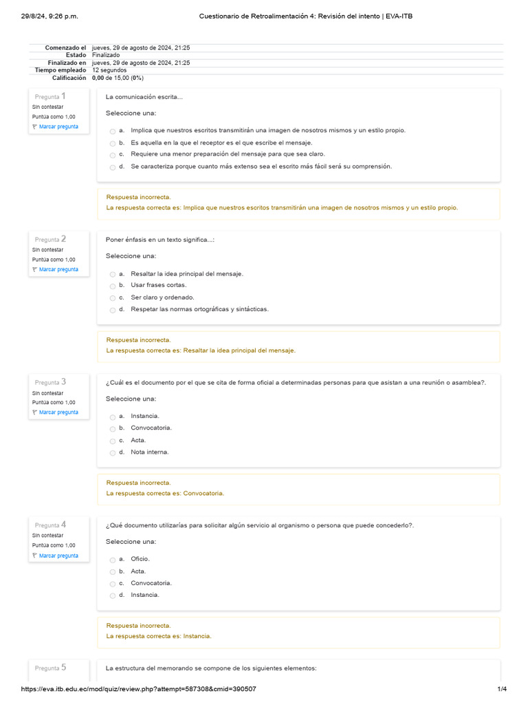 Cuestionario de Retroalimentación 4 - Revisión Del Intento - EVA-ITB ...