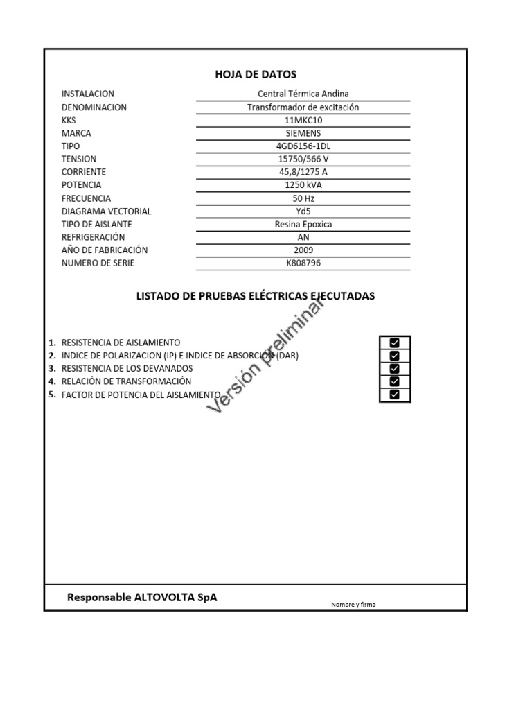 Trafo Exc 11MKC10 Preliminar | PDF
