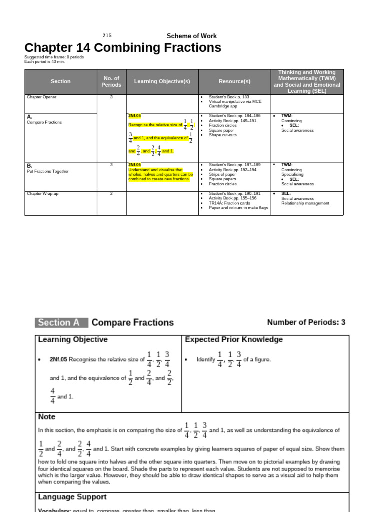 MCE Cambridge Primary Maths 2E Stage2 SOW and LP C14 | PDF