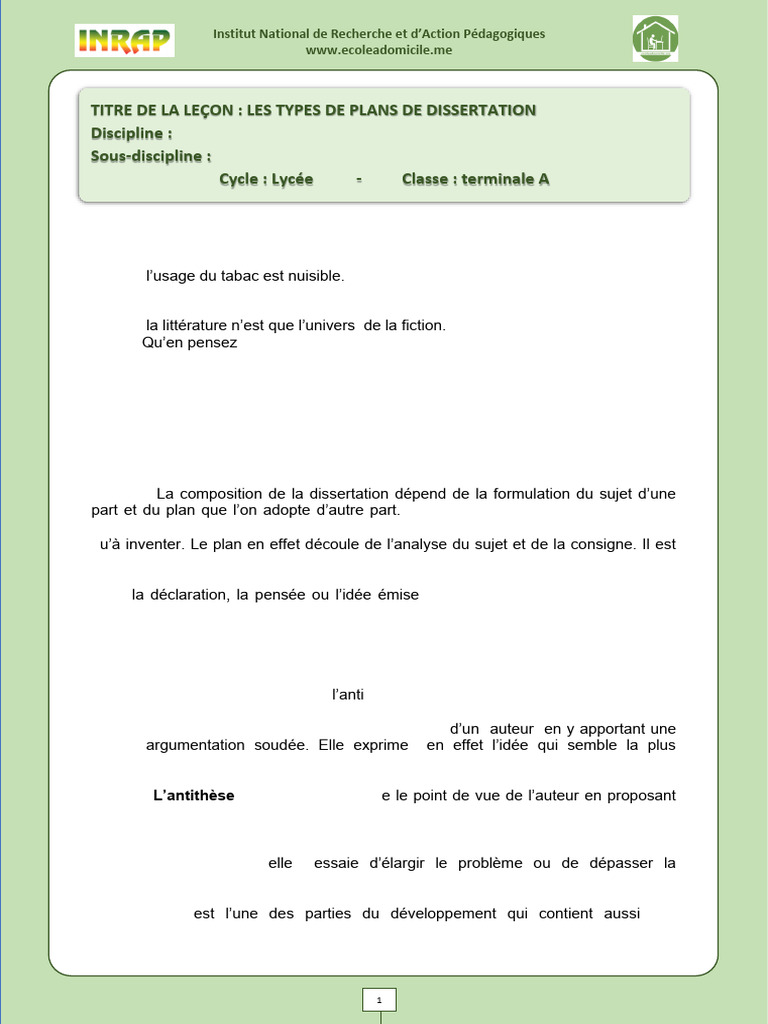 FRANC - Term A - LES TYPES DE PLANS DE DISSERTATION | PDF