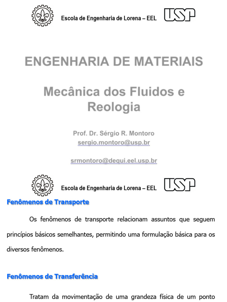 Aula 1 - Mec - Flu - Reo - Lei de Newton Viscosidade | PDF