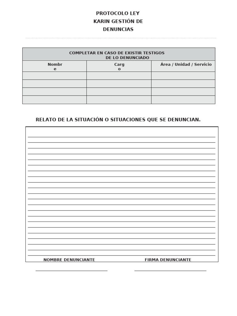 10 - Formato Acta de Denuncia LEY KARIN 2024 | PDF