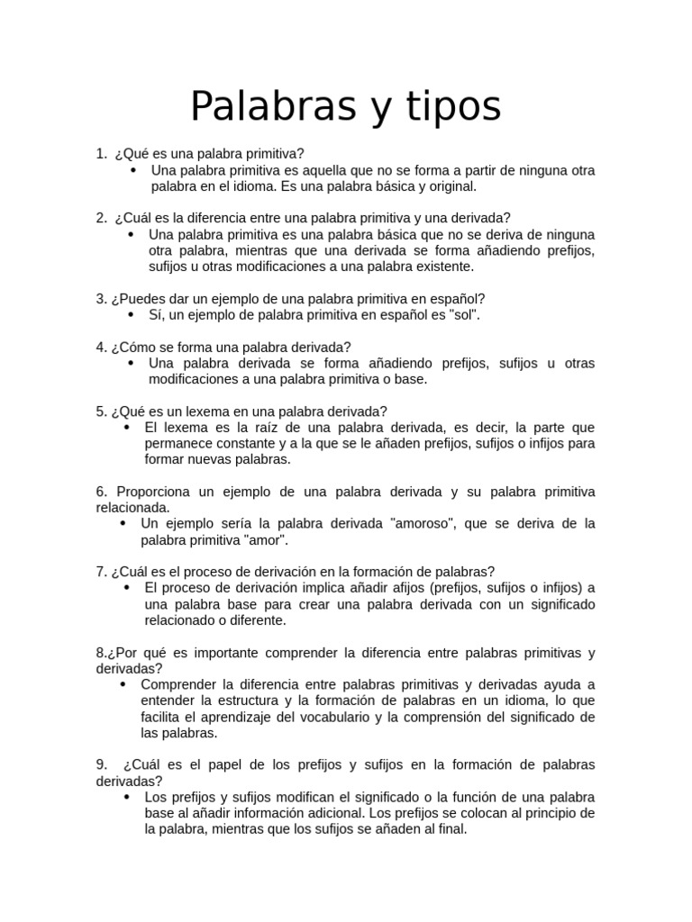 Preguntas de Palabras | PDF