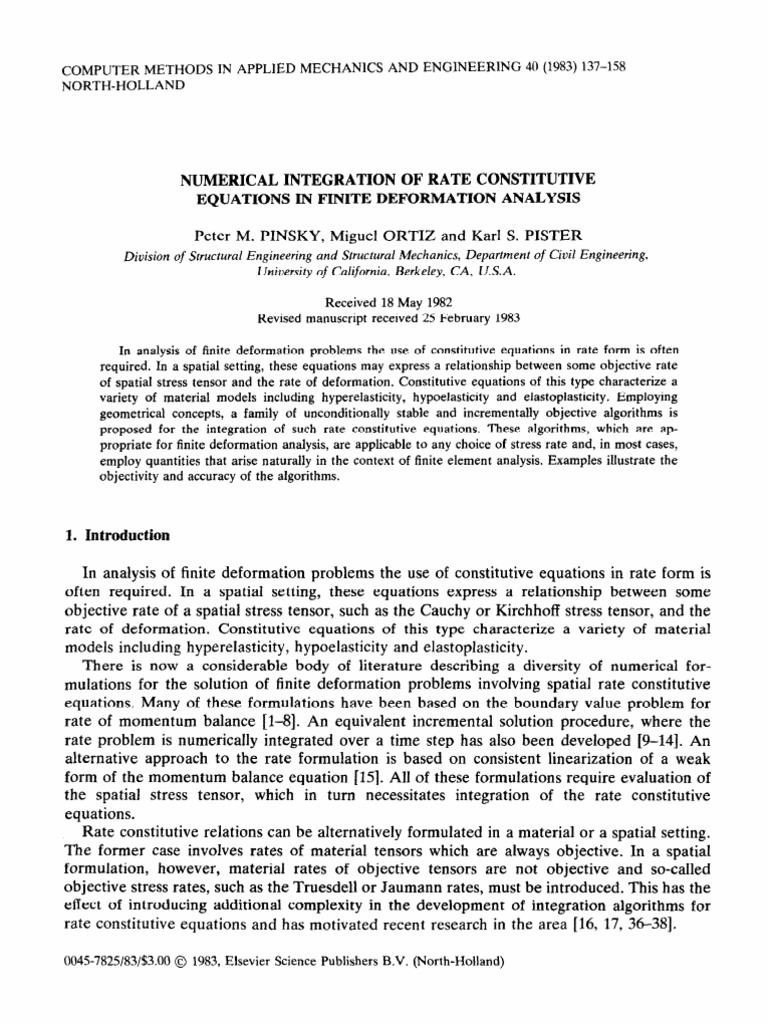(Pinsky) Rate Type Constitutive | PDF | Stress (Mechanics) | Tensor