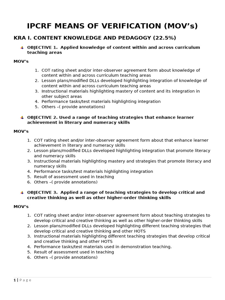 Ipcrf Means Of Verification New Pdf Lesson Plan Learning