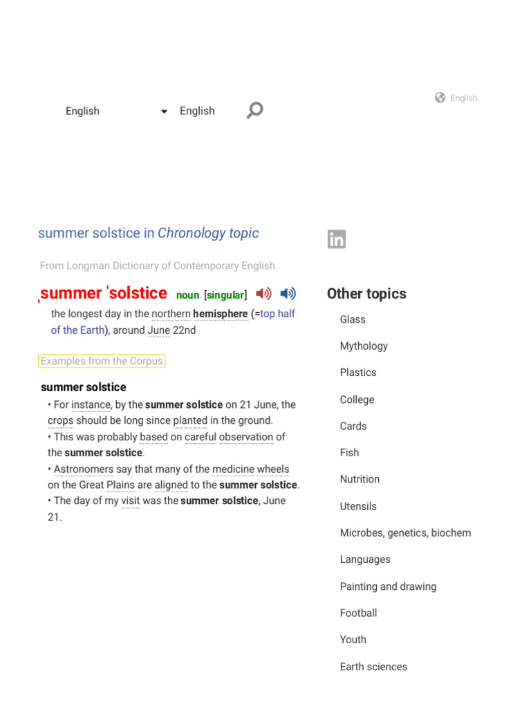 Summer Solstice - Definition From The Chronology Topic - Chronology | PDF
