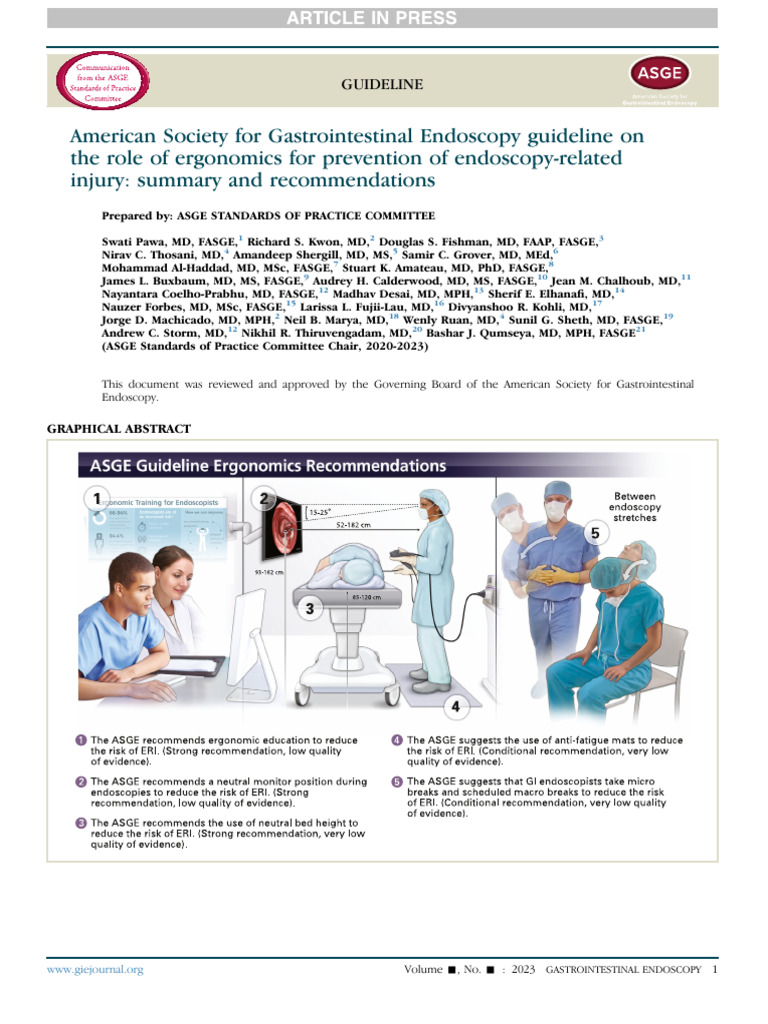 Asge Guideline On The Role of Ergonomics Summary | PDF