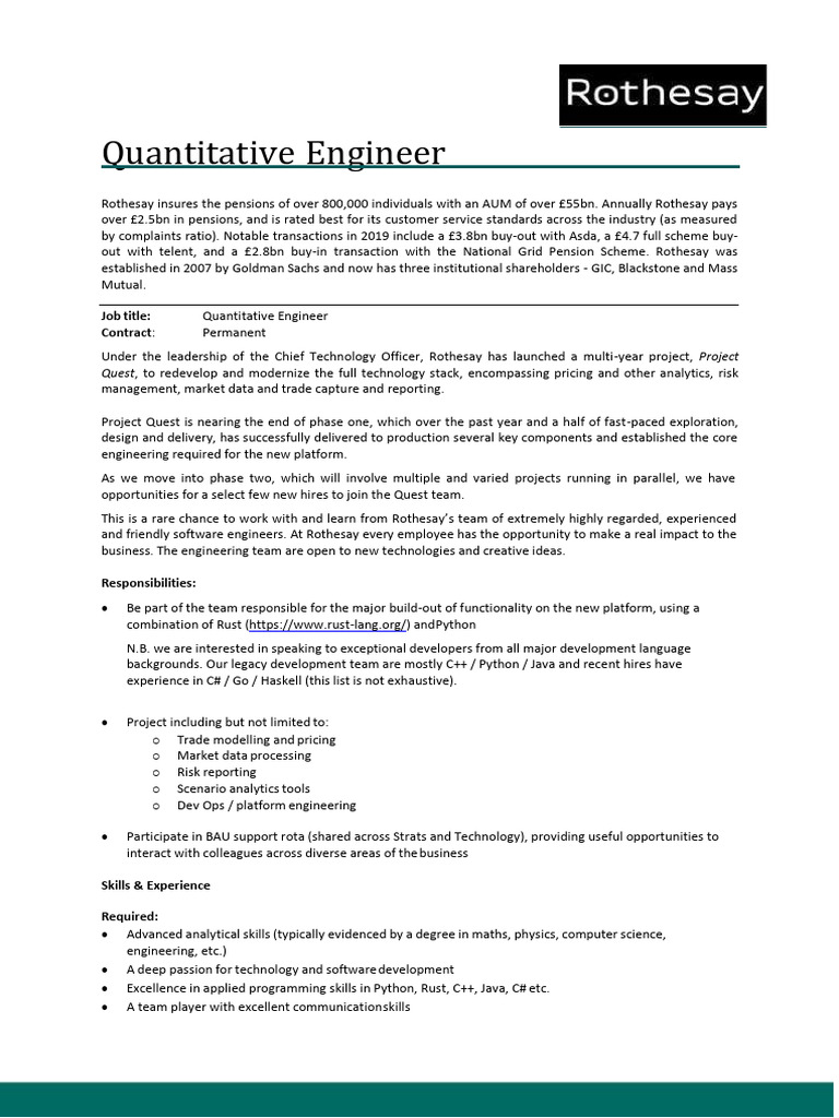 Rothesay - Career Options | PDF