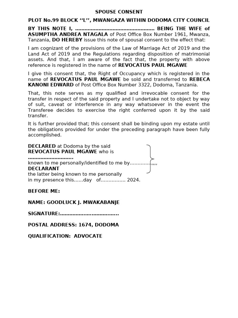 Spouse Consent Mgawe | PDF