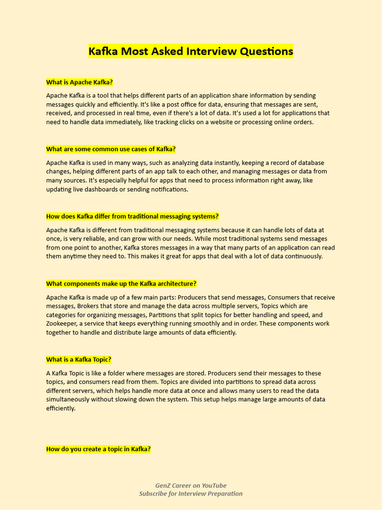 Step 12 - (Option If Not Working On Kafka) Kafka Most Asked Interview Questions and Answers | PDF