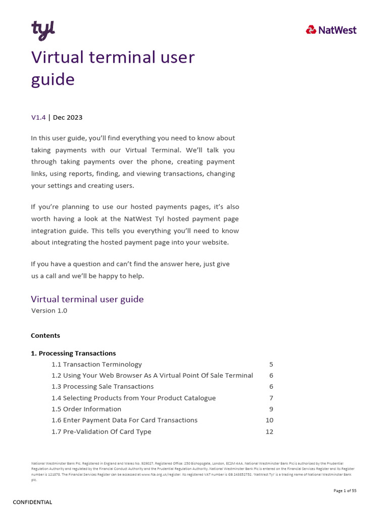 Tyl Virtual Terminal User Guide | PDF