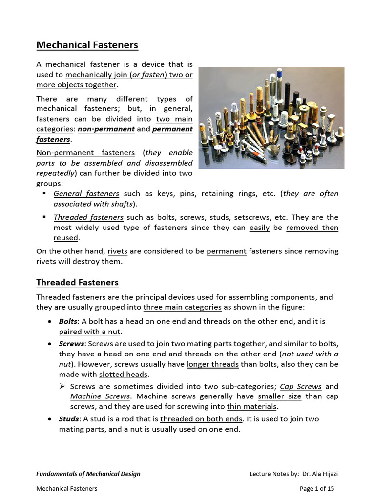 Mechanical Fasteners | PDF