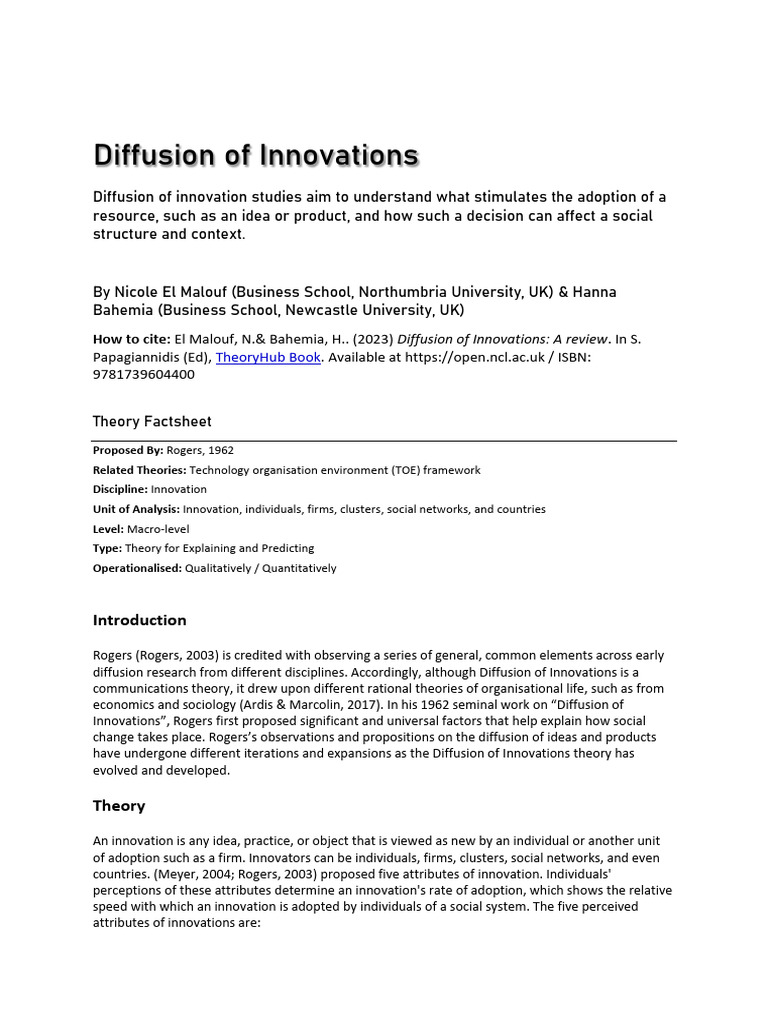 Diffusion of Innovations | PDF