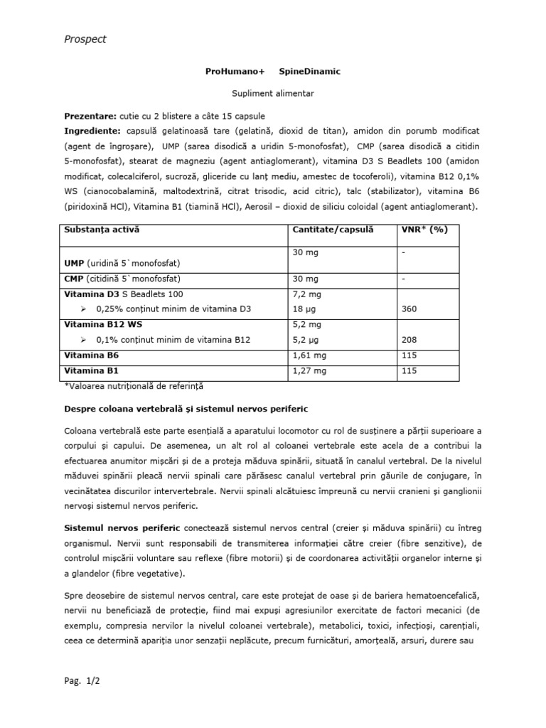 Pro Humano Spine Dinamic 30 Capsule Pharmalinea 2436 | PDF