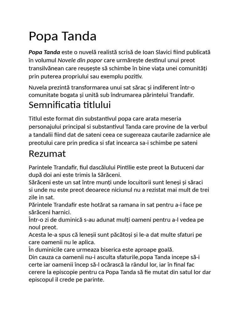 Popa Tanda: Transformarea Satului Sărăceni | PDF