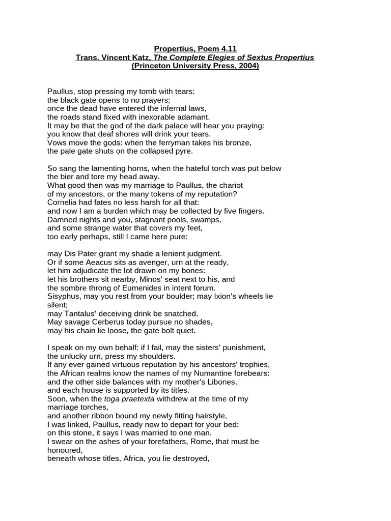 Propertius 4.11 Translation | PDF