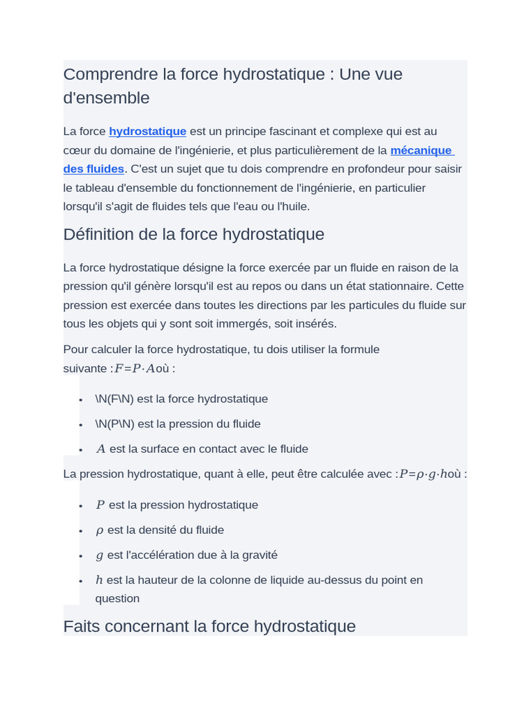Comprendre la force hydrostatique | PDF