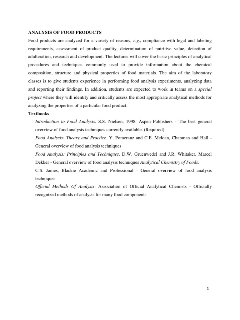 Analysis of Food Products | PDF | Sampling (Statistics) | Foods