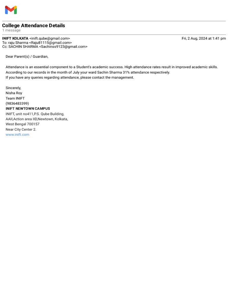 Gmail - College Attendance Details | PDF