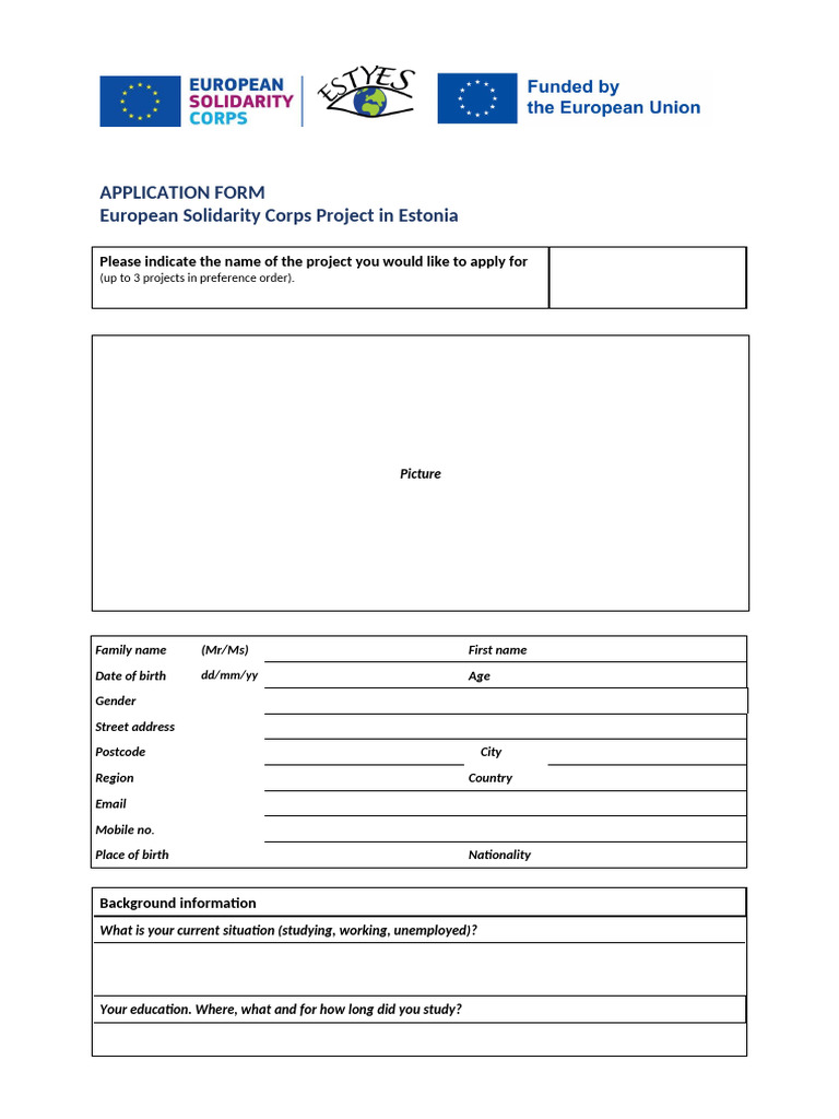 European Solidarity Corps Application | PDF