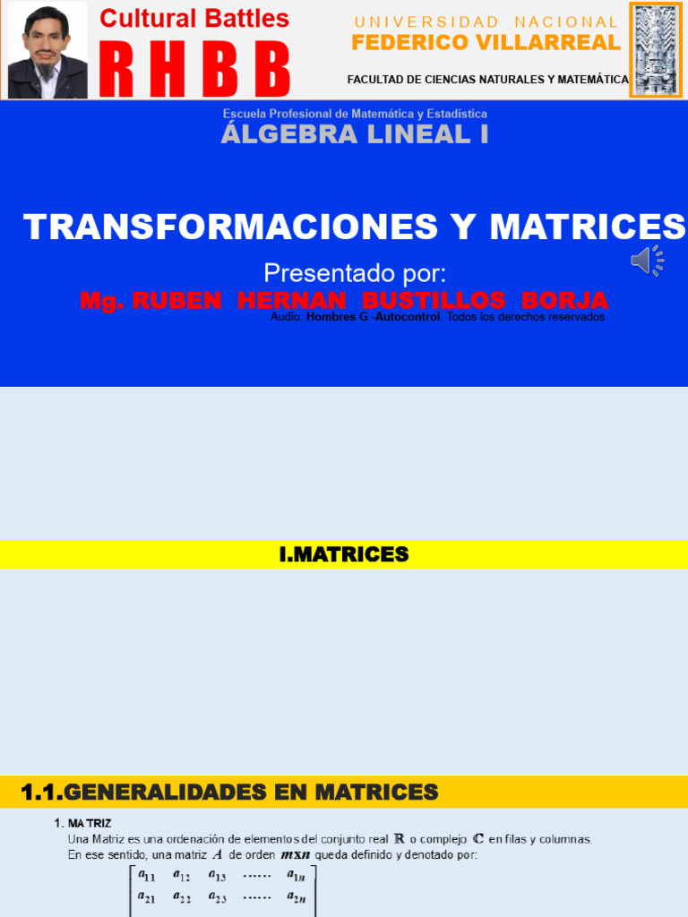 Algebra Lineal I - TRANSFORMACIONES Y MATRICES - RHBB 2024 v2 | PDF