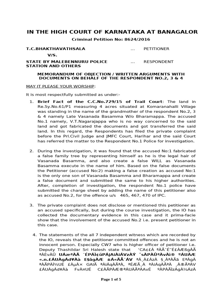 Objection For Criminal Petition | PDF | Crimes | Crime & Violence