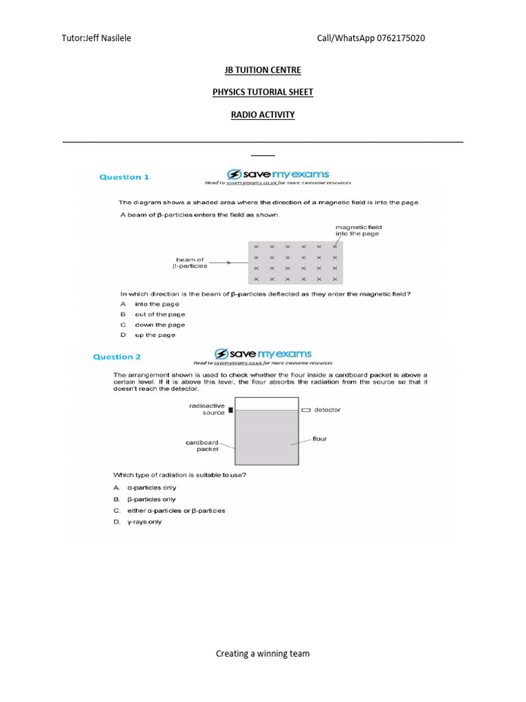 Radioactivity Tutorial Sheet | PDF