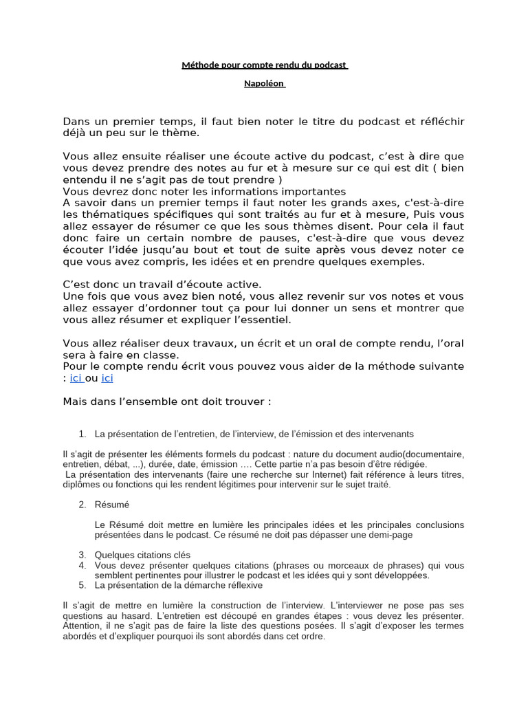 M Thode Pour Compte Rendu Du Podcast | PDF