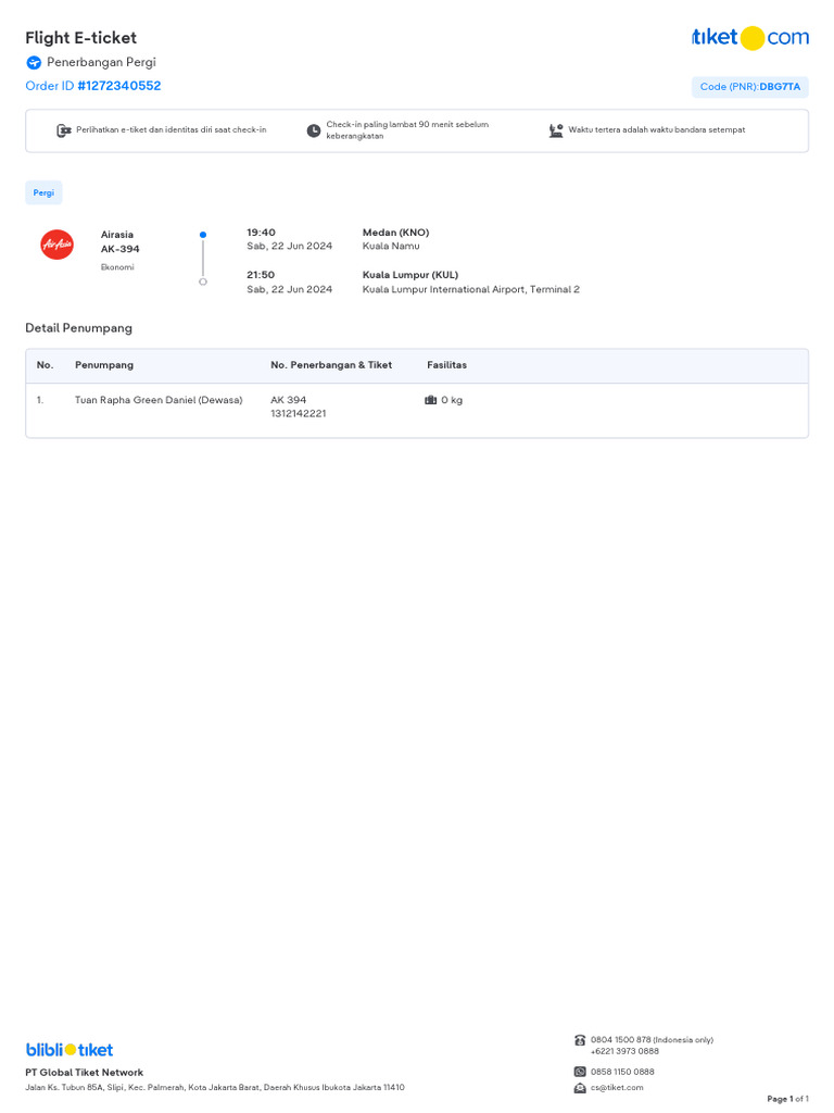 Flight E-Ticket - Order ID - 1272340552 - DBG7TA | PDF