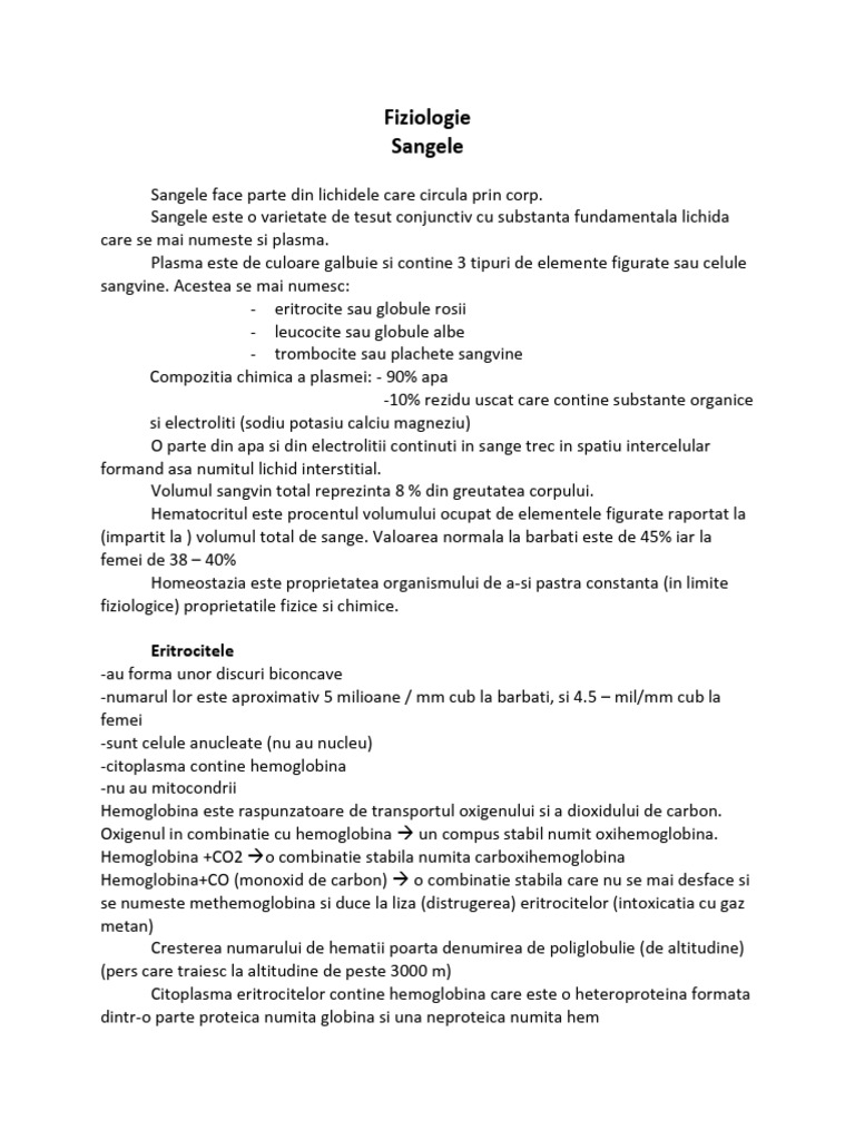 Curs - Sangele-Fiziologie | PDF