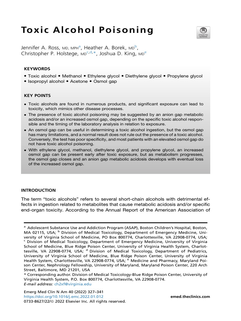 Jennifer A Ross Toxic Alcohol Poisoning 2022 | PDF