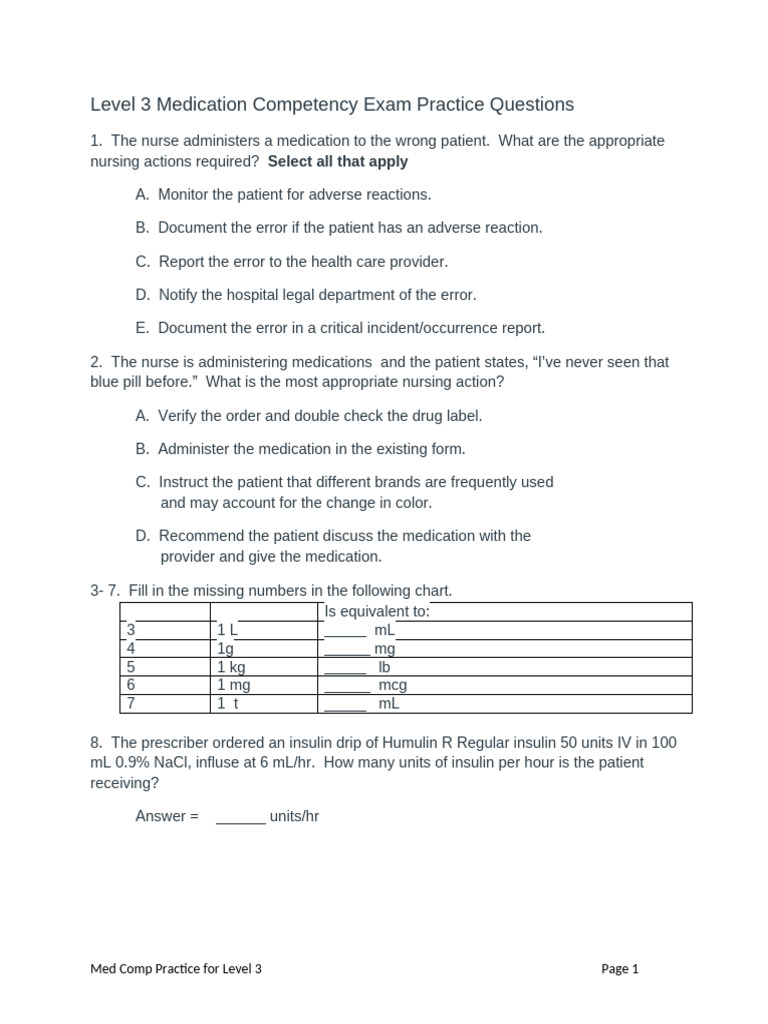 Med Competency Practice For Level 3 | PDF