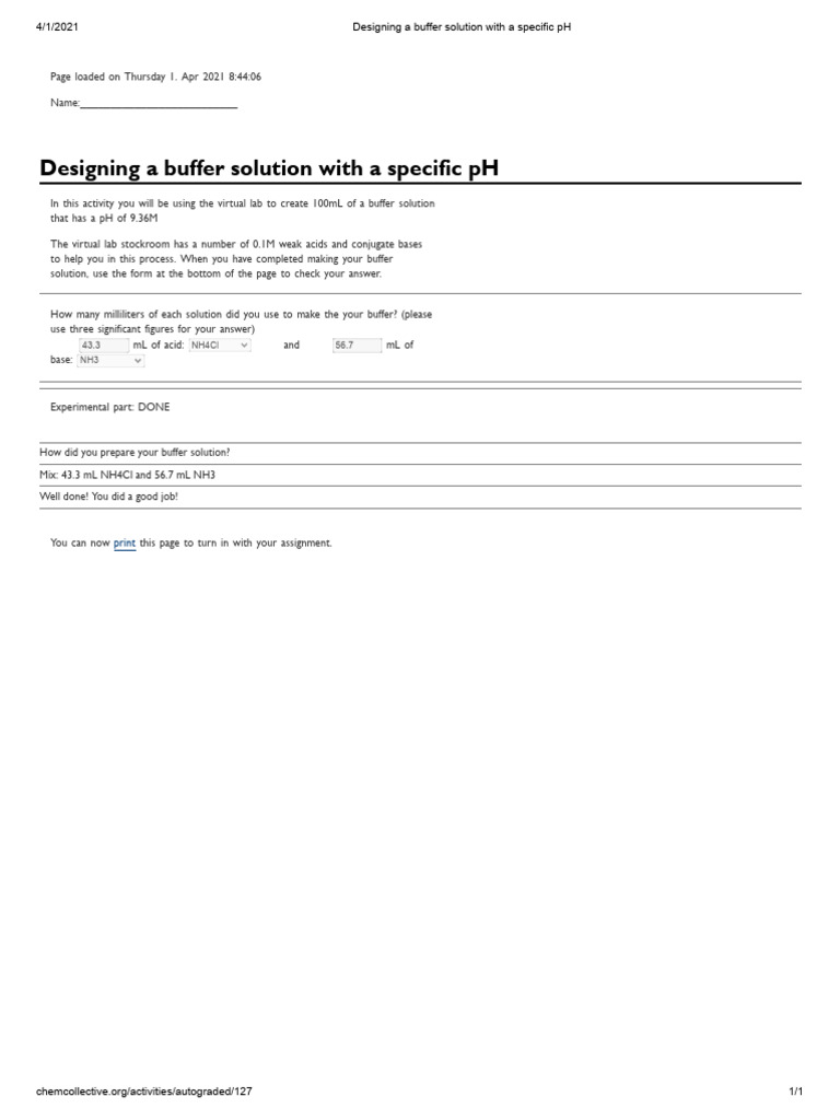 Designing A Buffer Solution With A Specific PH | PDF