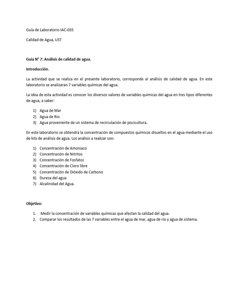 Guía Laboratorio 5 (7 Parámetros Del Agua) | PDF