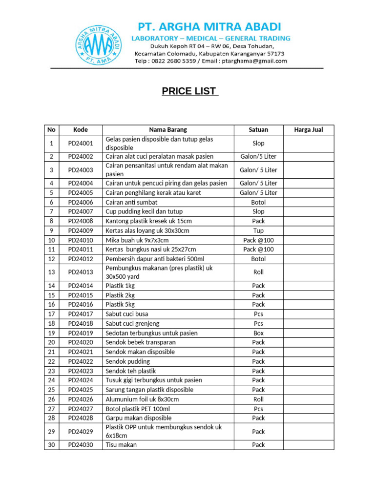 Price List Peralatan Dapur | PDF