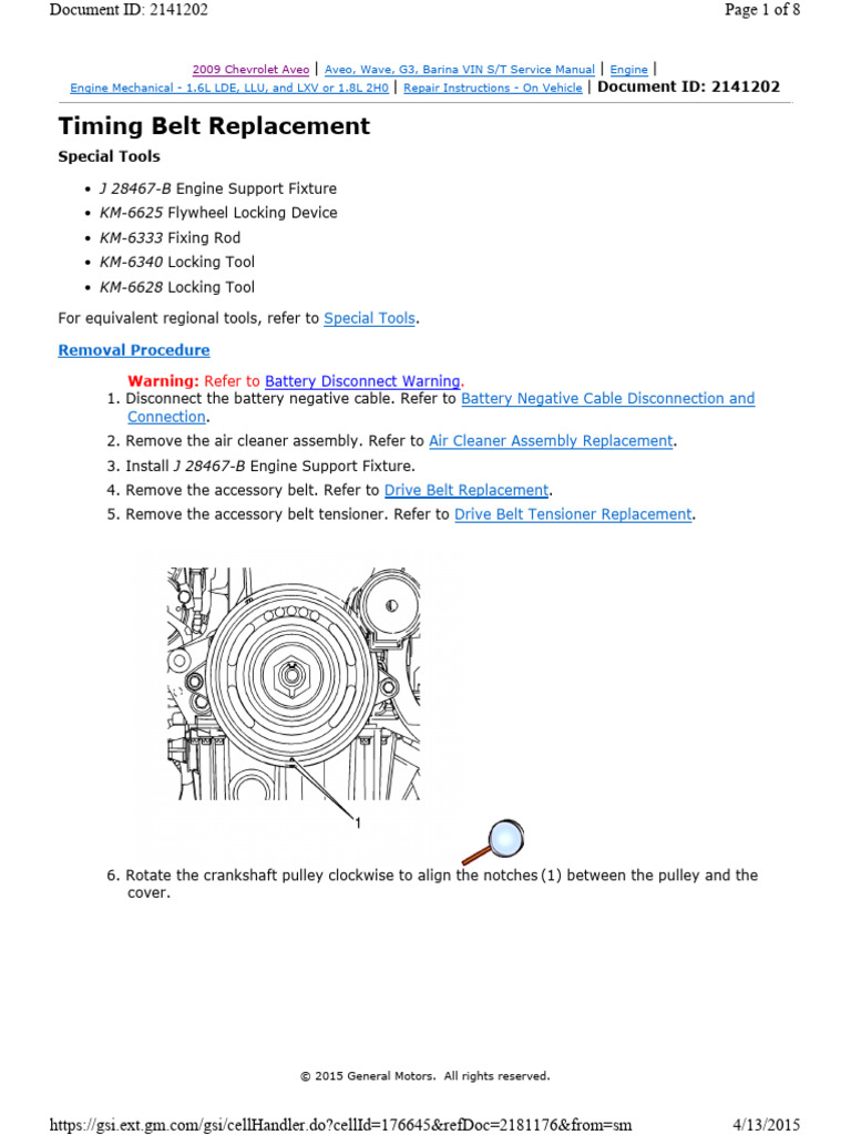 Timing Belt Procedure | PDF