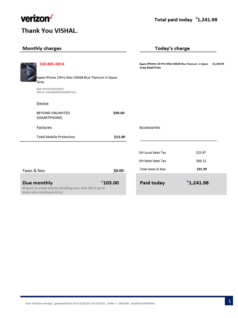 Invoice Iphone 15 Pro Max Bleu Titanium | PDF