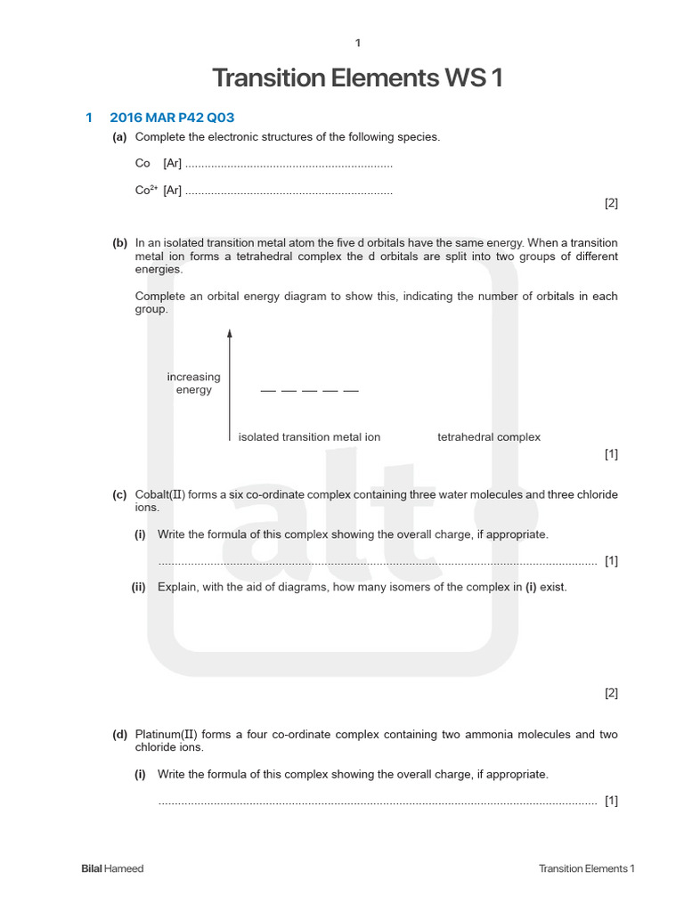 Transition Elements QP | PDF