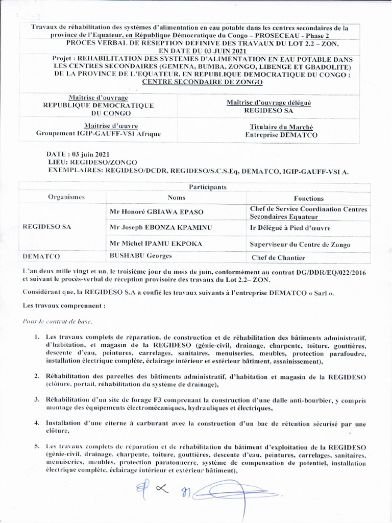 PV de Réception Definitive Lot 2.2-ZONGO | PDF