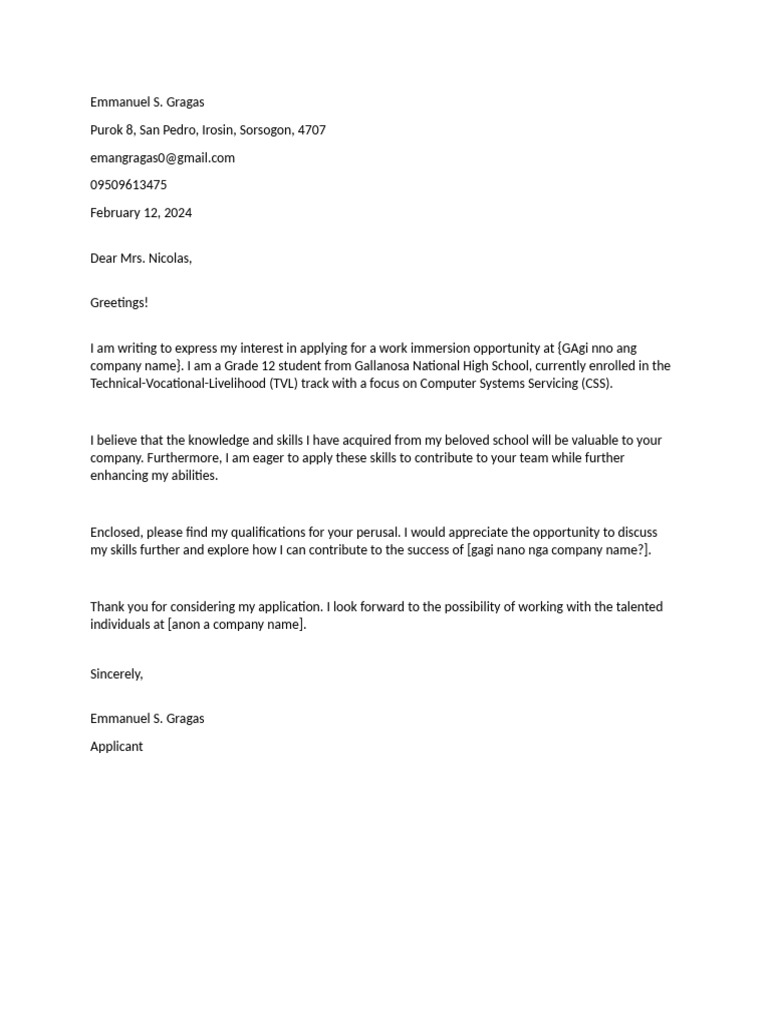 Application Let. Example | PDF