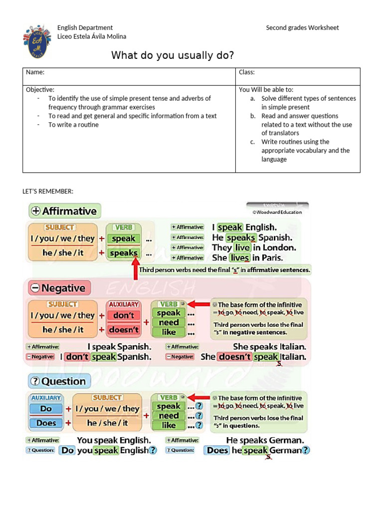 Guía 1 Presente Simple (Licencia) | PDF
