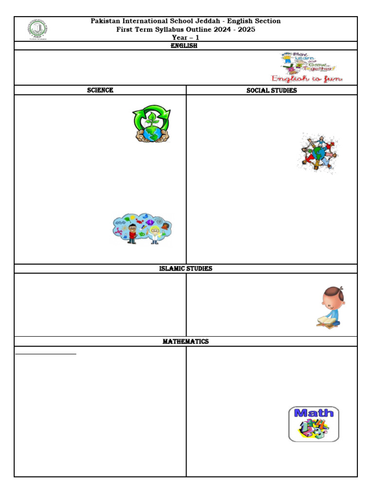 Y1 First Term Syllabus Outline 2024 - 25 | PDF