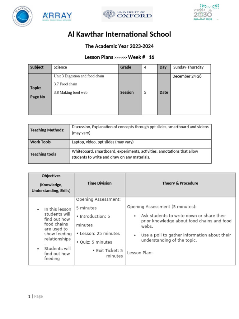 G4 Science Lesson Plan Week 16 | PDF