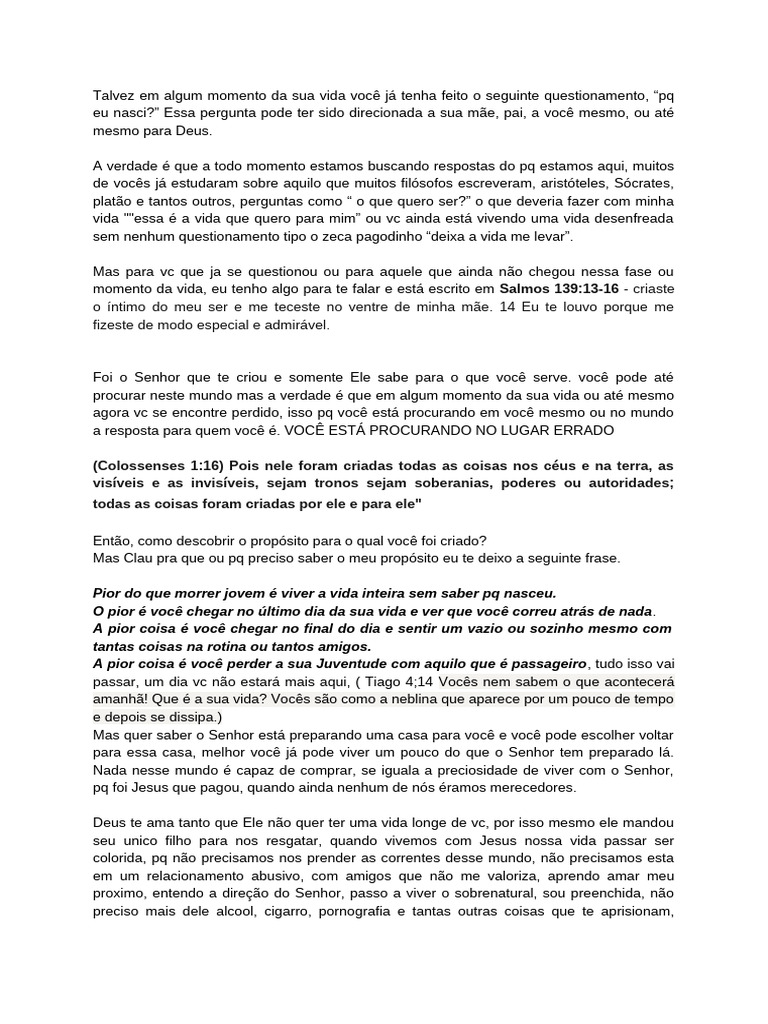 PQ Eu Nascir - Palavra | PDF