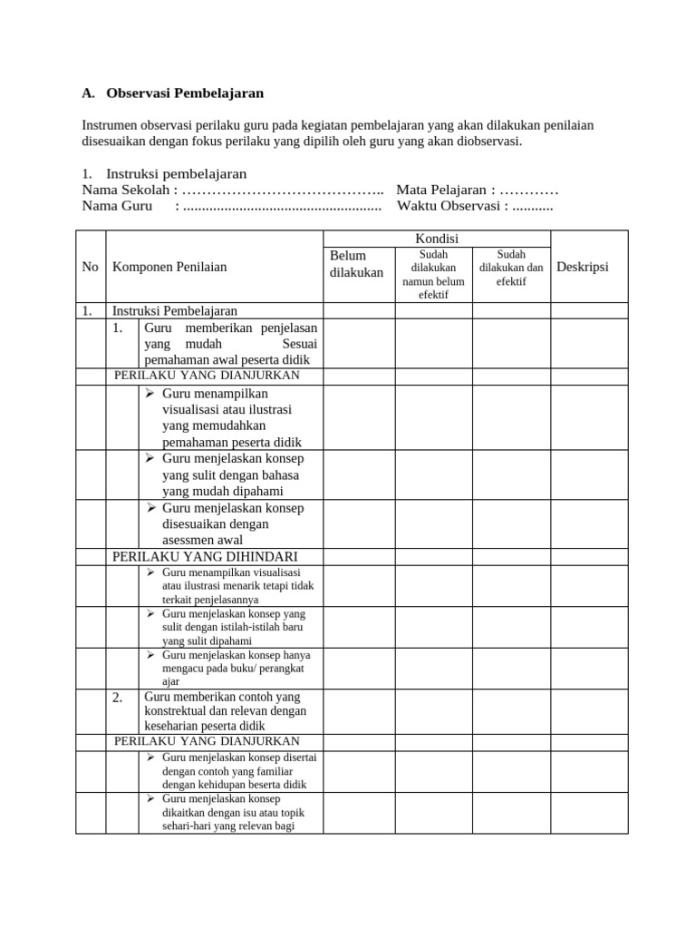 Instrumen Observasi | PDF