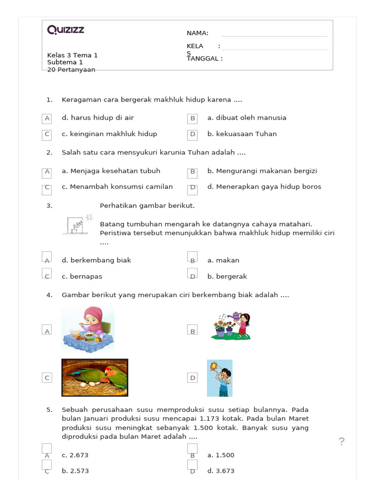 Kelas 3 Tema 1 Subtema 1 | PDF
