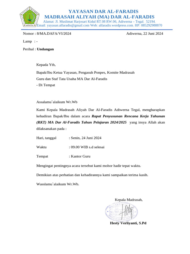 Lampiran Dokumen Penyusunan RKT (Surat Undangan, Berita Acara, Notulen, Daftar Hadir, Foto) | PDF