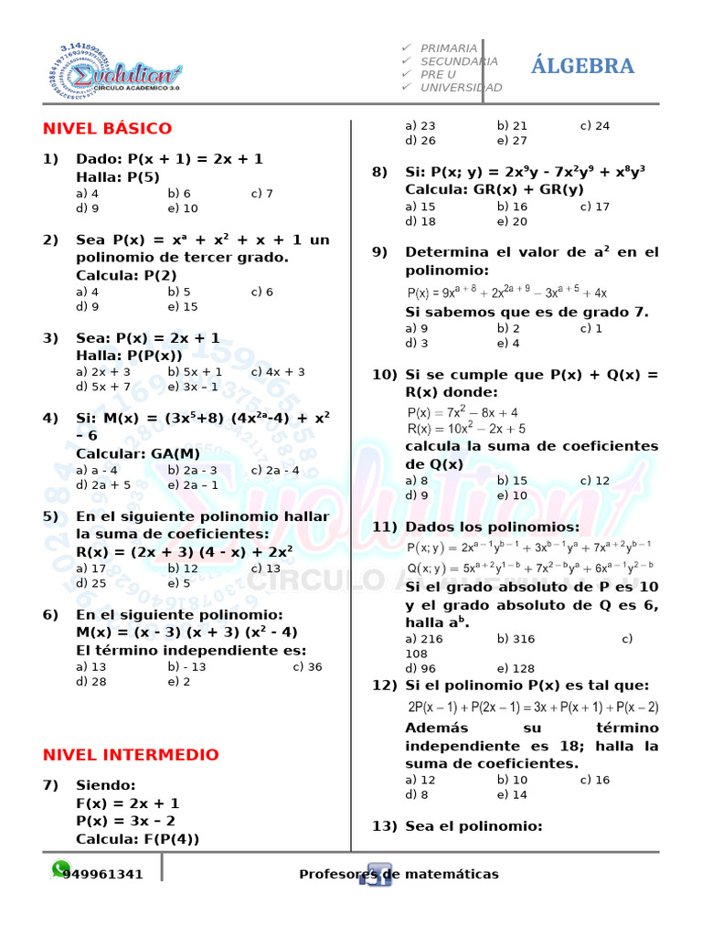 Álgeebra - Ficha 04 | PDF | Polinomio | Análisis matemático