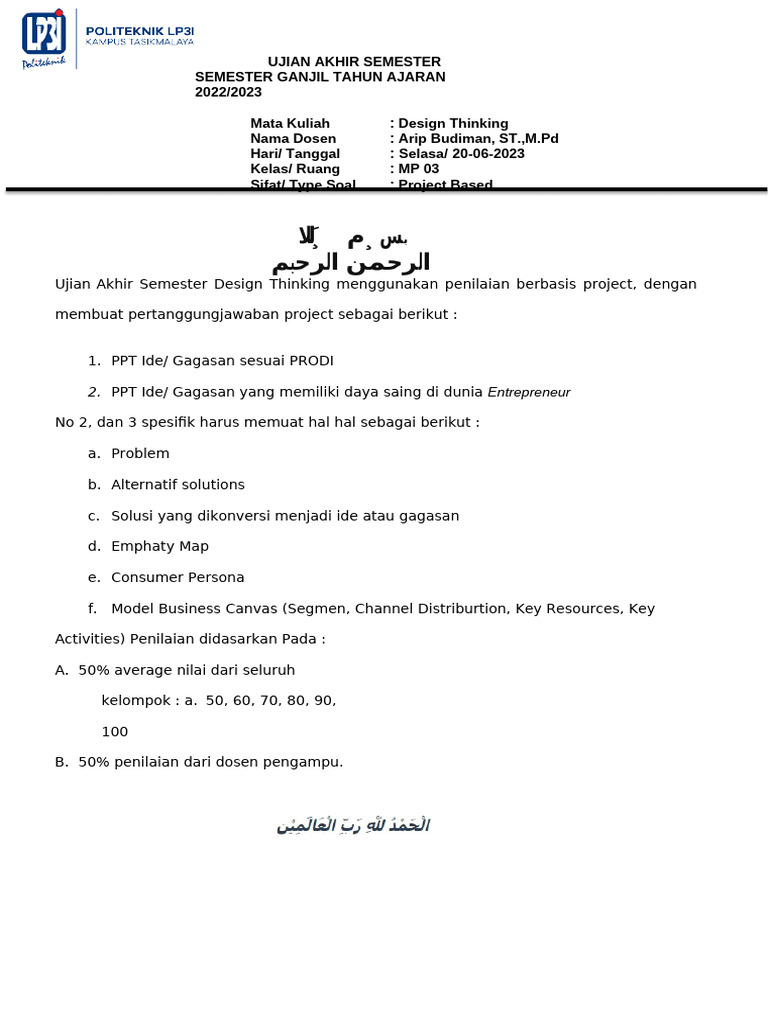 Soal Uas Design Thinking MP 03 | PDF