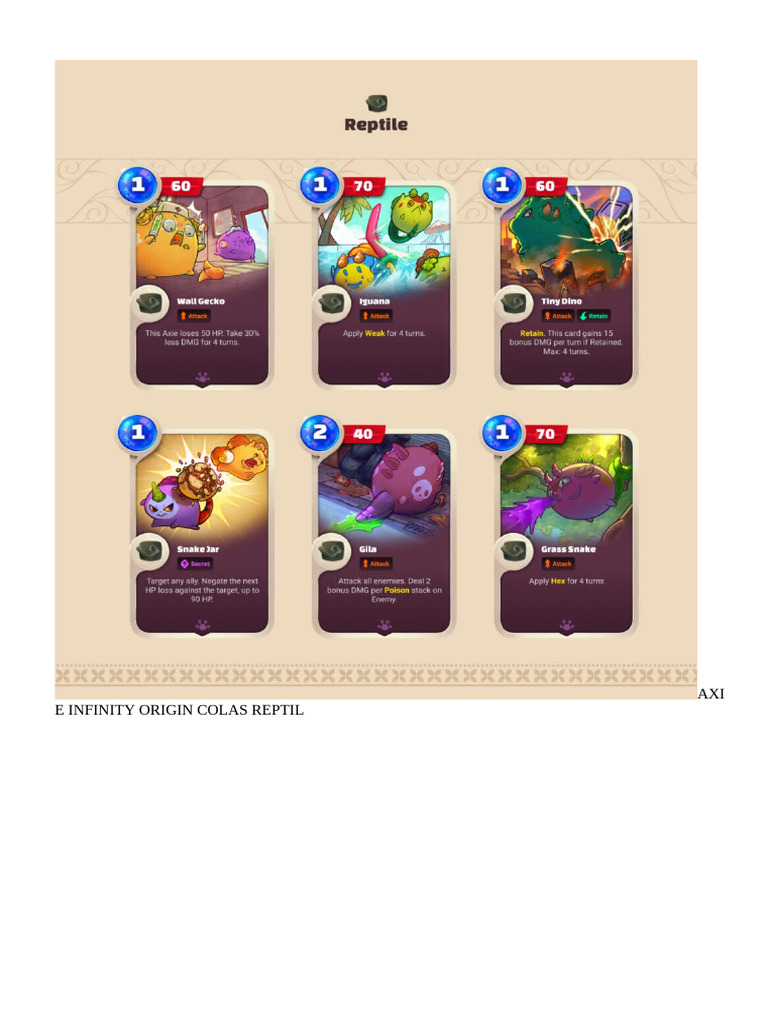 Cartas Axie Infinity Origin | PDF
